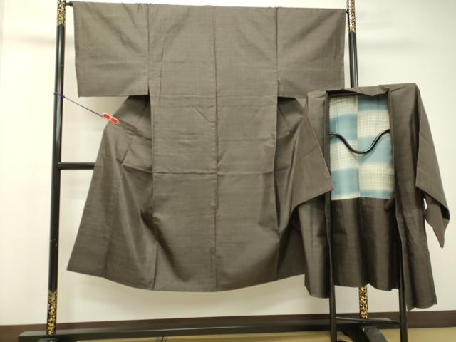 平和屋着物●男性　本場大島紬　アンサンブル　格子　正絹　逸品　DAAT1097tw