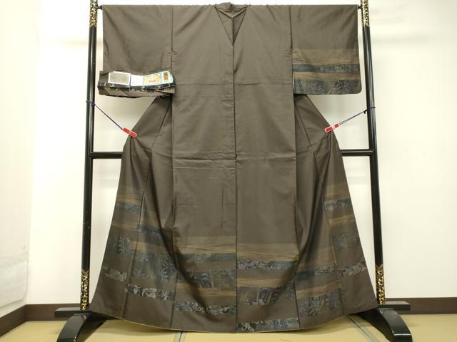 平和屋着物●本場大島紬　訪問着　屋久杉染　草花文　窪田織物謹製　証紙付き　正絹　逸品　DAAT1112tw