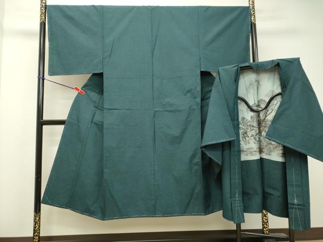 平和屋着物●男性　紬　アンサンブル　高麗納戸色　正絹　逸品　未使用　DAAT1125tw