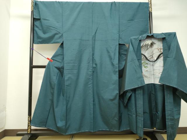 平和屋着物●男性　紬　アンサンブル　高麗納戸色　正絹　逸品　未使用　DAAT1136tw
