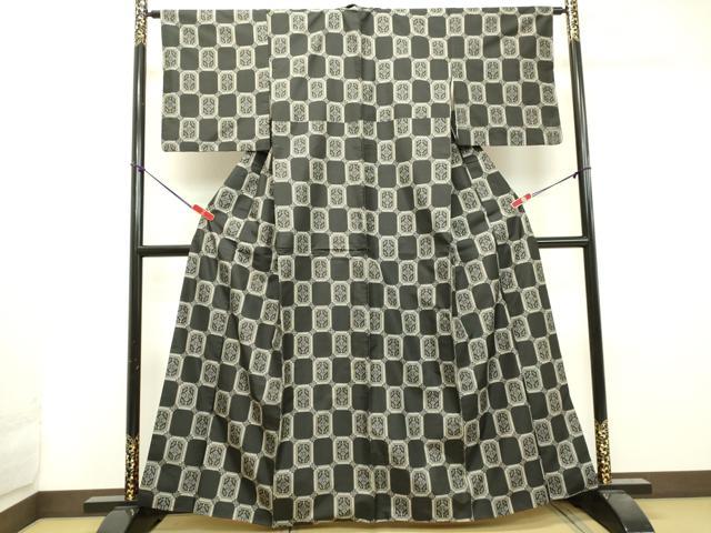 平和屋着物●本場村山大島紬　格子花文　正絹　逸品　DAAT1176tw 平和屋着物○本場村山大島紬 格子花文 正絹 逸品 DAAT1176tw