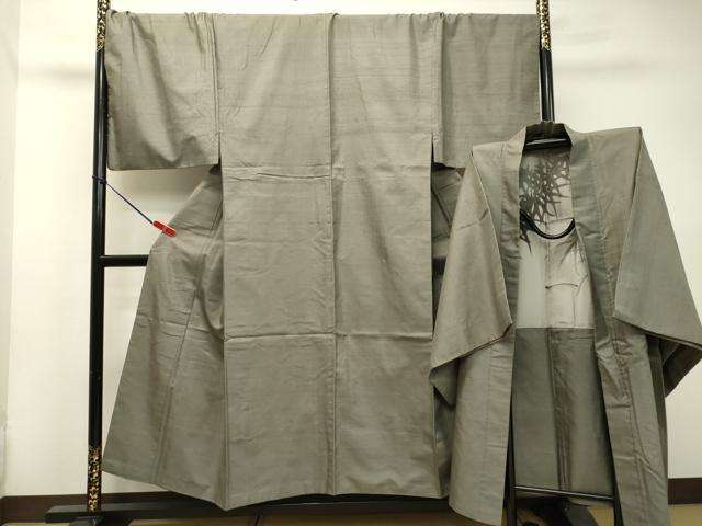 平和屋着物●男性　紬　アンサンブル　薄鈍色　キングサイズ　正絹　逸品　DAAT1185tw