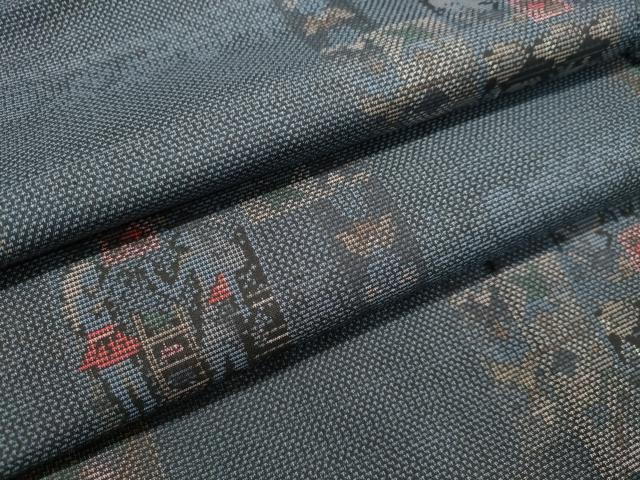 平和屋着物●本場大島紬　9マルキ　短冊人物洋花文　正絹　逸品　DAAT1195tw