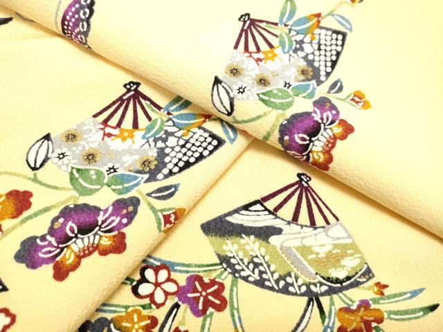 平和屋着物●上質な小紋　型染め　扇面花蝶文　正絹　逸品　未使用　DAAT1233tw