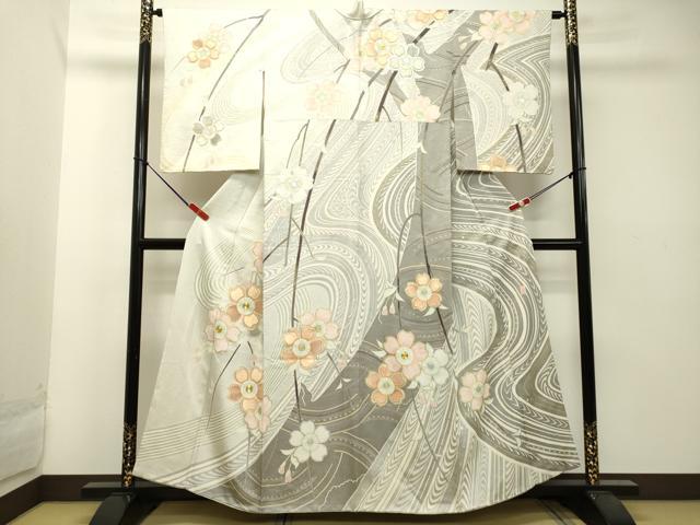 平和屋着物●鎌倉友禅　坂井教人　日本工芸会正会員　訪問着　駒刺繍　枝桜文　金銀彩　正絹　逸品　DAAT1293tw