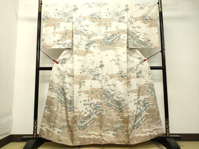 平和屋着物●訪問着　紬地　風景花文　正絹　逸品　DAAT1301tw