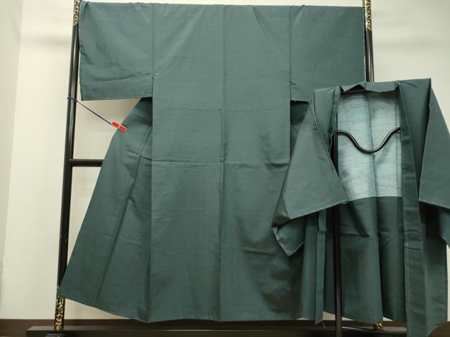 平和屋着物●男性　紬　アンサンブル　高麗納戸色　正絹　逸品　DAAT1348tw