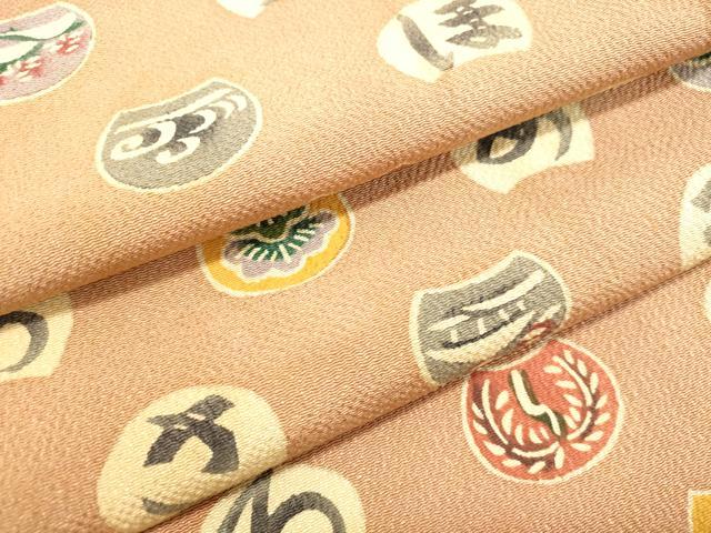 平和屋着物●上質な小紋　型染め　いろは唄　吉祥文　鬼しぼ縮緬　正絹　逸品　DAAT1400tw