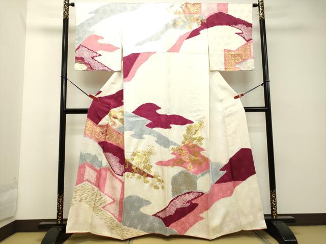 平和屋着物●創業460年・千總　訪問着　駒刺繍　扇面花文　金彩　東武百貨店扱い　正絹　逸品　BAAO1680ph 平和屋着物○創業460年・千總 訪問着 駒刺繍 扇面花文 金彩 東武百貨店