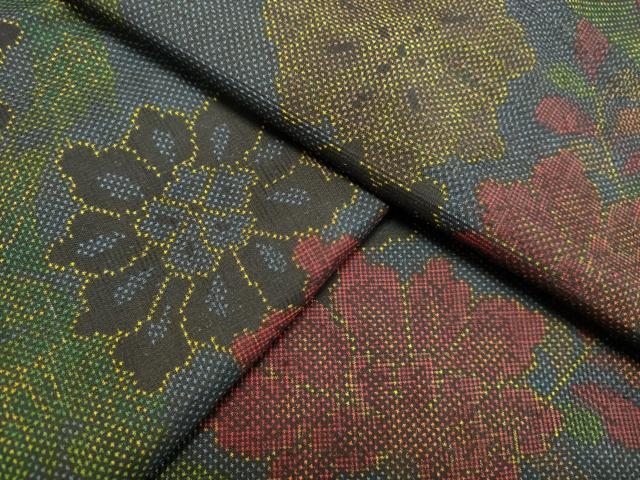 平和屋着物●本場大島紬　7マルキ　草花文　正絹　逸品　DAAT1431tw