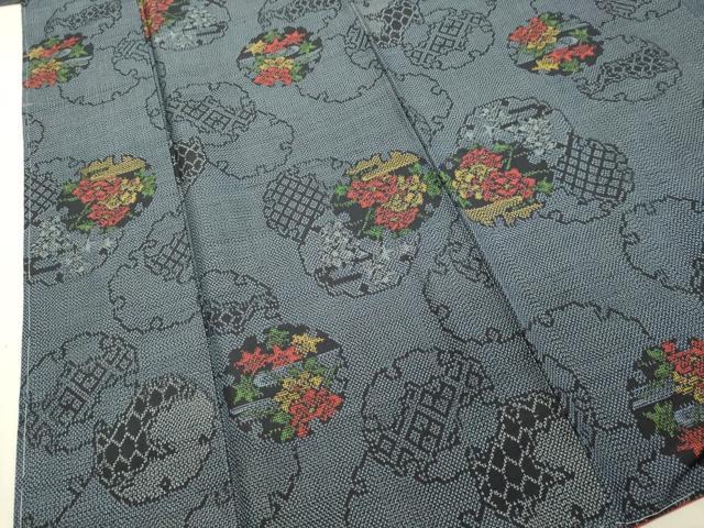 平和屋着物●上質な紬　雪輪草花文　正絹　逸品　未使用　DAAT1437tw