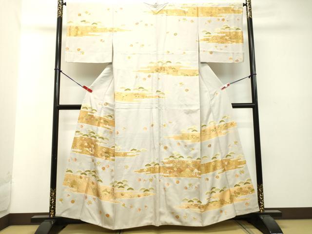 平和屋着物●訪問着　駒刺繍　扇面霞花松文　金彩　正絹　逸品　DAAT1491tw