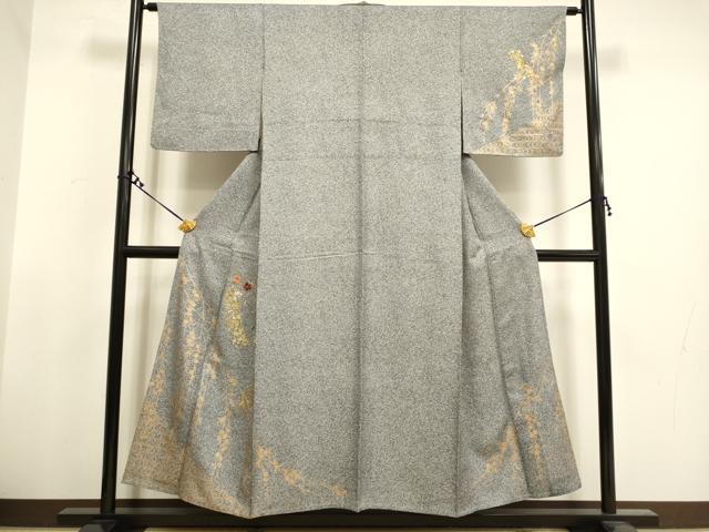 平和屋着物▽訪問着　単衣　刺繍　短冊枝垂れ桜文　たたき染め　金彩　正絹　逸品　DAAT4423du