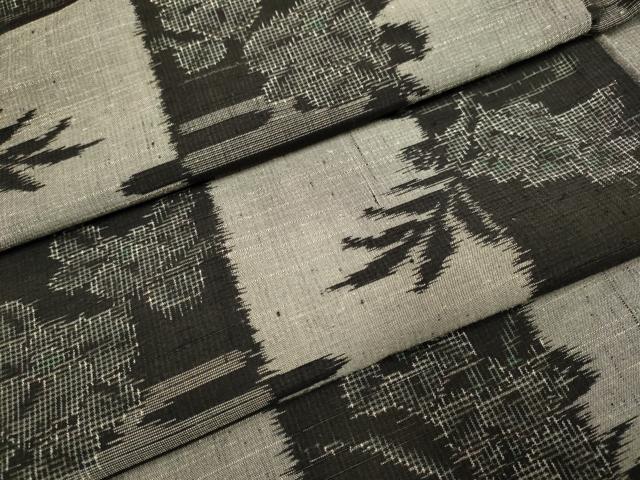 平和屋着物▽上質な紬 単衣 市松花文 正絹 逸品 DAAT4436du