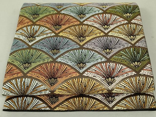 平和屋着物●六通柄袋帯　唐織　青海波松文　黒地　金糸　正絹　逸品　DAAT7532ob