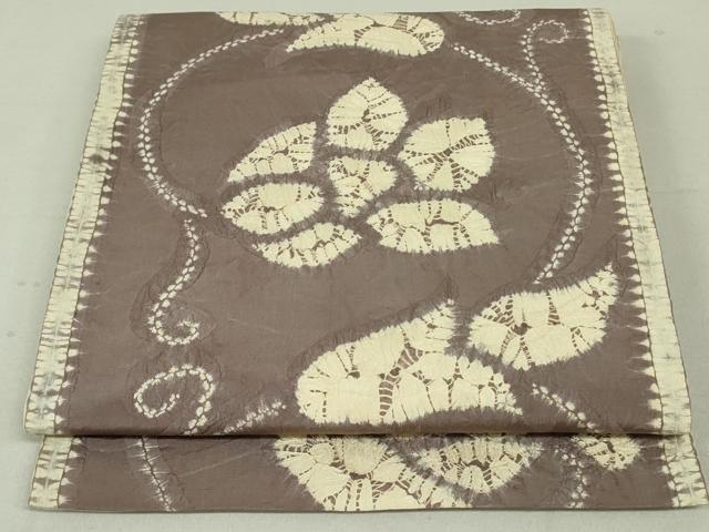 平和屋着物●六通柄袋帯　紬地　総絞り　草花間道　正絹　逸品　DAAT7533ob