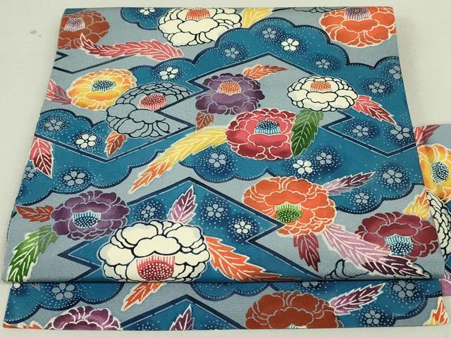 平和屋着物●全通柄　九寸名古屋帯　紅型　松皮菱菊文　正絹　逸品　未使用　DAAT7666ob