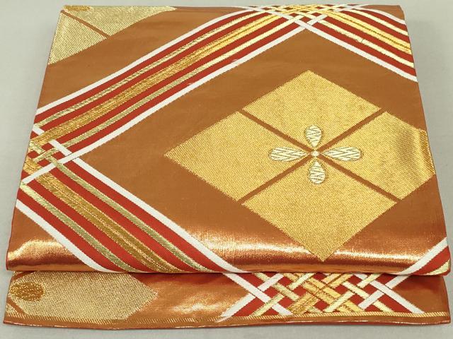 平和屋着物●西陣　河合美術織物謹製　六通柄袋帯　菱文　金糸　正絹　逸品　DAAT7702ob