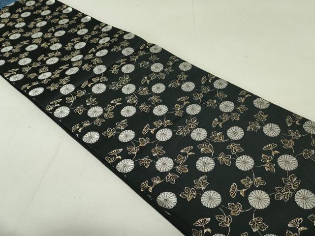 平和屋着物●西陣　六通柄袋帯　舞菊文　黒地　金銀糸　証紙付き　正絹　逸品　DAAT7704ob 平和屋着物○西陣 六通柄袋帯 舞菊文 黒地 金銀糸 証紙