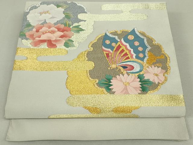 平和屋着物○爪掻き本綴れ 八寸名古屋帯 雪輪花蝶文