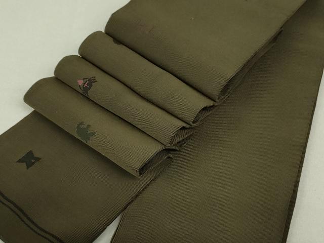 平和屋着物●爪掻き本綴れ　男性　角帯　さるかに合戦　涅色　正絹　逸品　DAAT7720ob