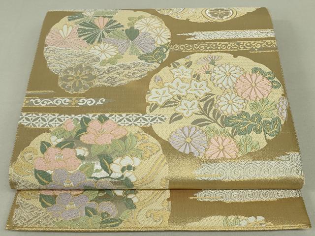 平和屋着物●西陣　岡文織物謹製　六通柄袋帯　唐織　雪輪花文　新小石丸　金銀糸　正絹　逸品　DAAT7736ob