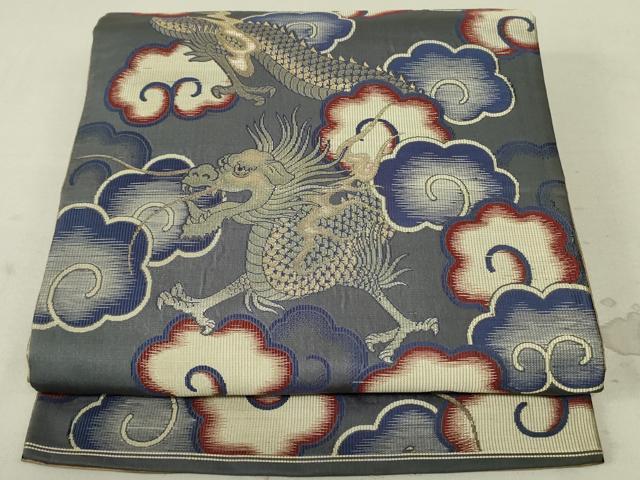 平和屋着物●アンティーク　大正ロマン　六通柄袋帯　龍　金銀糸　引き抜き帯　正絹　逸品　DAAT7742ob