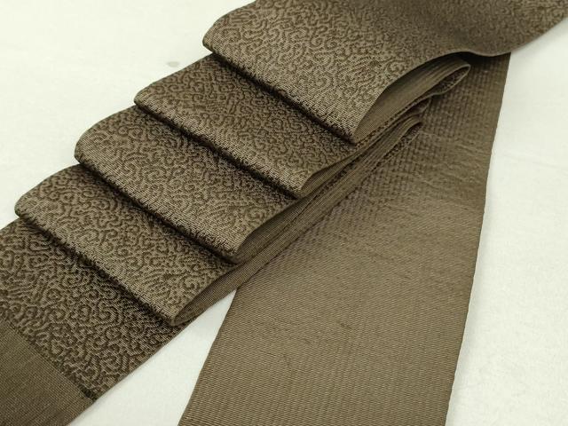 平和屋着物●本場筑前博多織　男性　角帯　唐草文　樺茶色　正絹　逸品　DAAT7778ob