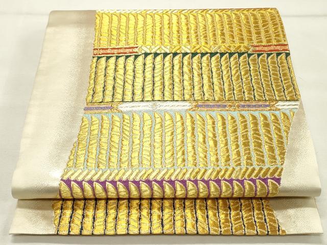 平和屋着物●六通柄袋帯　変わり間道　金銀糸　正絹　逸品　DAAT7854ob
