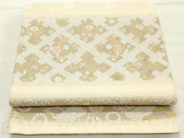 平和屋着物●六通柄袋帯　綴織　草花横段文　金銀糸　正絹　逸品　DAAT7855ob