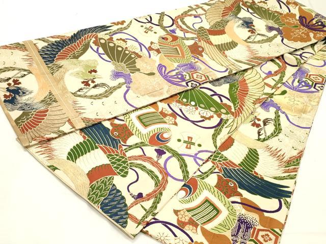 平和屋着物●アンティーク　大正ロマン　丸帯　鳳凰宝尽くし文　金糸　正絹　逸品　DAAT7867ob