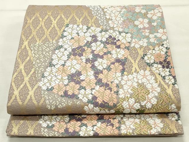 平和屋着物●六通柄袋帯　唐織　色紙重ね花唐草文　金銀糸　正絹　逸品　DAAT7875ob