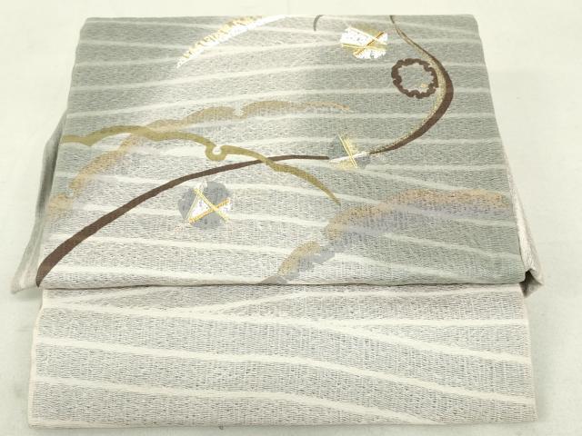 平和屋着物○六通柄袋帯 枝葉文 金糸 正絹 逸品 CAAT1158hy