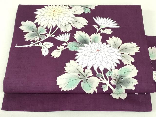 平和屋着物●九寸名古屋帯　紬地　枝菊文　桑の実色　金彩　正絹　逸品　DAAT7916ob