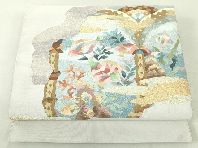 平和屋着物●爪掻き本綴れ　八寸名古屋帯　魚　金銀糸　逸品　DAAT7932ob