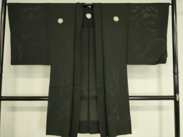 平和屋着物▽男性　黒紋付長羽織　スリーシーズン　春夏秋　塵除け　絽　正絹　逸品　DAAT9159az