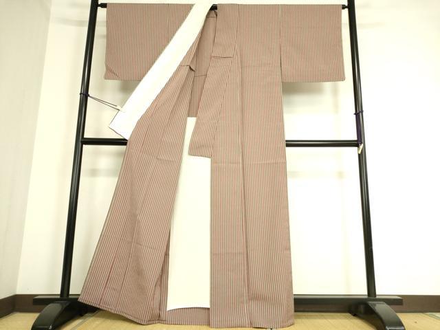 平和屋着物▽上質な紬 単衣 縞 正絹 逸品 DAAT9173az