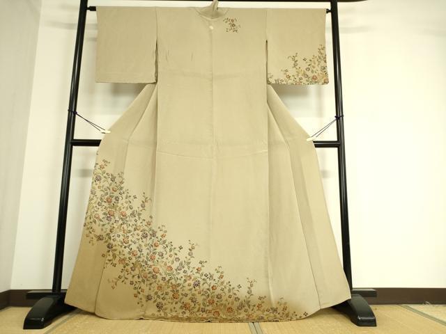 平和屋着物▽訪問着　単衣　花鳥文　暈し染め　鬼しぼ縮緬　正絹　逸品　DAAT9193az