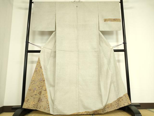 平和屋着物▽訪問着　単衣　紬地　刺繍　壁画鳥獣花文　金彩　正絹　逸品　DAAT9217az