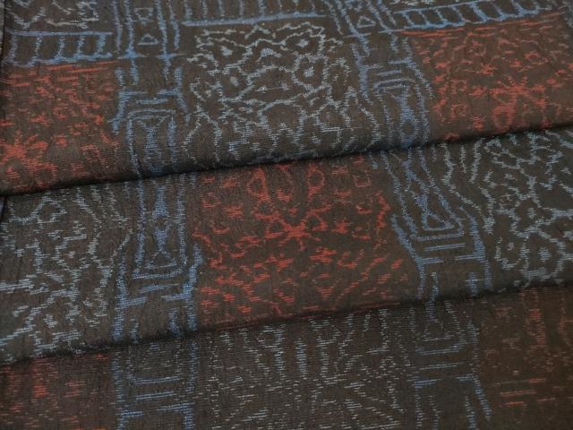 平和屋着物▽上質な紬　単衣　格子更紗花文　正絹　逸品　DAAT9220az