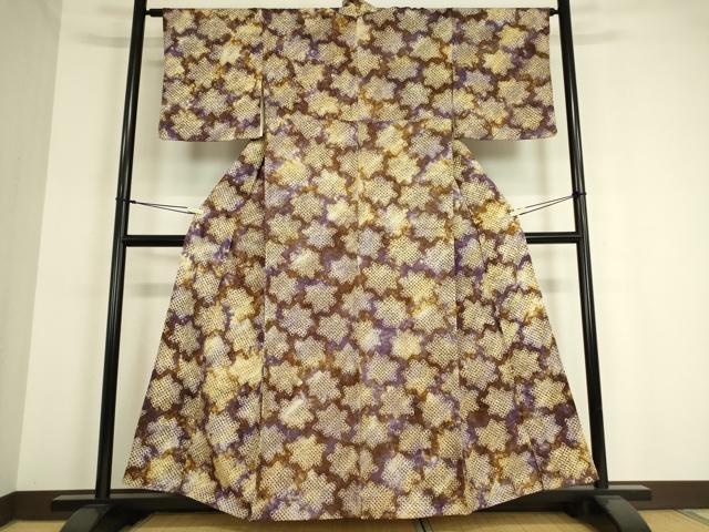 平和屋着物▽上質な小紋　単衣　総絞り　舞花文　正絹　逸品　DAAT9230az