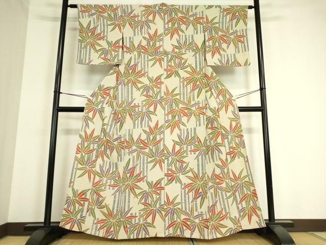 平和屋着物▽上質な小紋　単衣　笹文　正絹　逸品　DAAT9233az