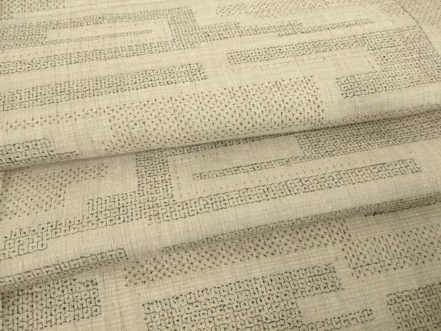 平和屋着物▽結城紬　単衣　幾何学文　80亀甲　正絹　逸品　DAAT9237