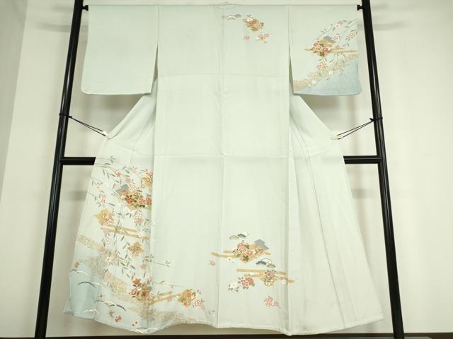 平和屋着物▽訪問着　単衣　松皮菱取花文　金彩　正絹　逸品　DAAT9238az