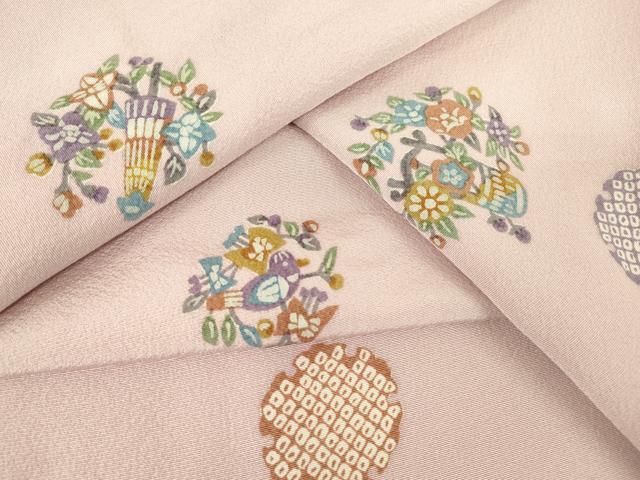 平和屋着物▽上質な小紋　単衣　型染め　雪輪花鳥文　正絹　逸品　DAAT9239az