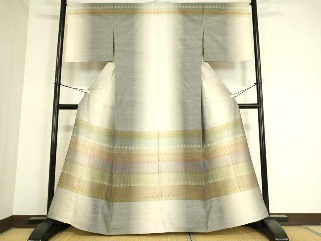 平和屋着物▽訪問着　単衣　紬地　花織　横段文　正絹　逸品　DAAT9248az