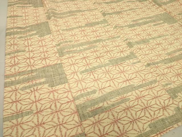 平和屋着物▽上質な紬 単衣 霞麻の葉文 正絹 逸品 DAAT9249az