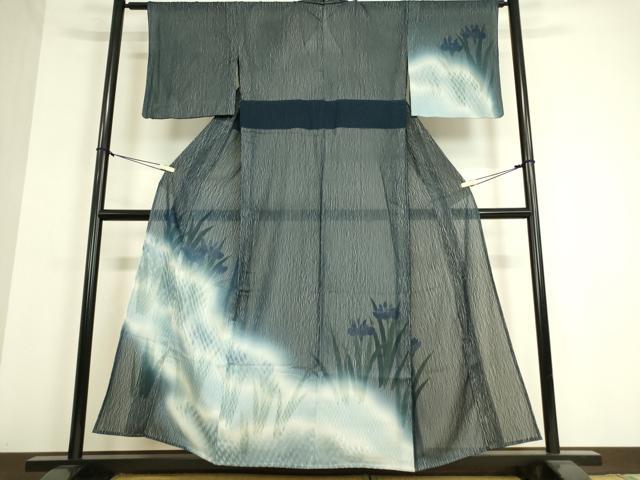 平和屋着物▽訪問着　無双　紗袷　紋紗×絽　杜若　金彩　正絹　逸品　DAAT9349az