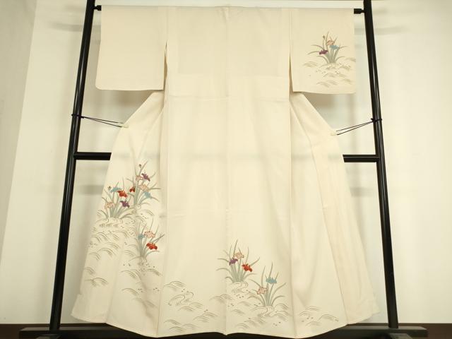 平和屋着物▽訪問着　単衣　駒刺繍　杜若　金彩　正絹　逸品　DAAT9356az