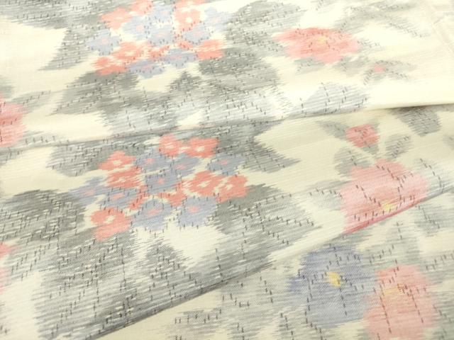 平和屋着物▽上質な紬　単衣　草花文　正絹　逸品　DAAT9393az